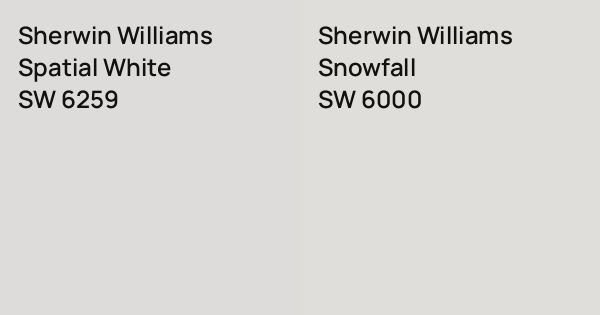 Sherwin Williams Spatial White vs. Sherwin Williams Snowfall comparison