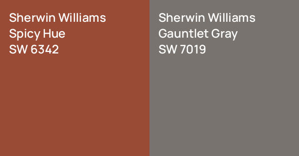 Sherwin Williams Spicy Hue vs. Sherwin Williams Gauntlet Gray comparison