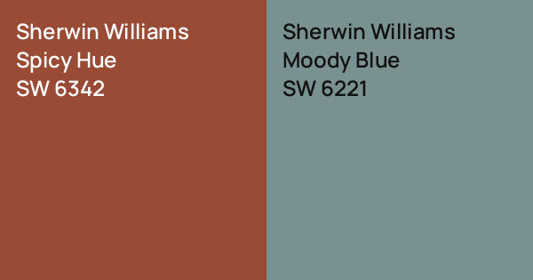 Sherwin Williams Spicy Hue vs. Sherwin Williams Moody Blue comparison