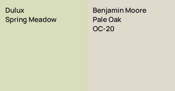 Dulux Spring Meadow vs. Benjamin Moore Pale Oak comparison