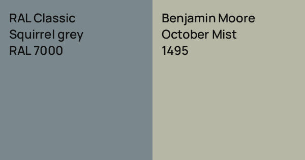 RAL Classic Squirrel grey vs. Benjamin Moore October Mist comparison