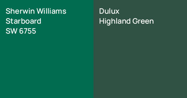 Sherwin Williams Starboard vs. Dulux Highland Green comparison