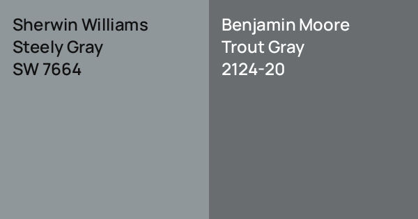 Sherwin Williams Steely Gray vs. Benjamin Moore Trout Gray comparison