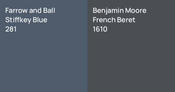 Farrow and Ball Stiffkey Blue vs. Benjamin Moore French Beret comparison