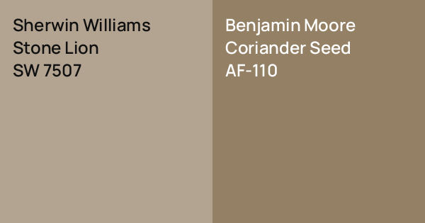 Sherwin Williams Stone Lion vs. Benjamin Moore Coriander Seed comparison