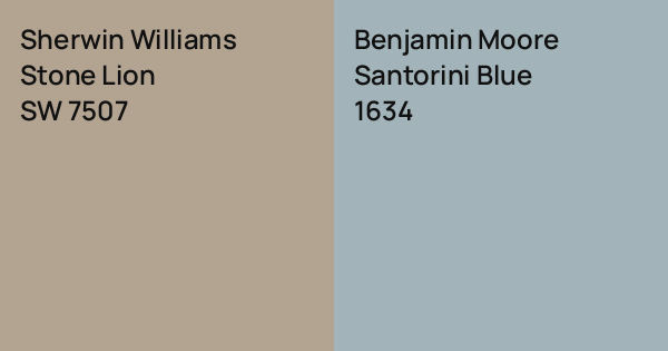 Sherwin Williams Stone Lion vs. Benjamin Moore Santorini Blue comparison