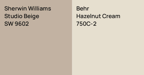 Sherwin Williams Studio Beige vs. Behr Hazelnut Cream comparison