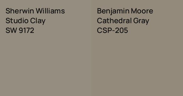 Sherwin Williams Studio Clay vs. Benjamin Moore Cathedral Gray comparison