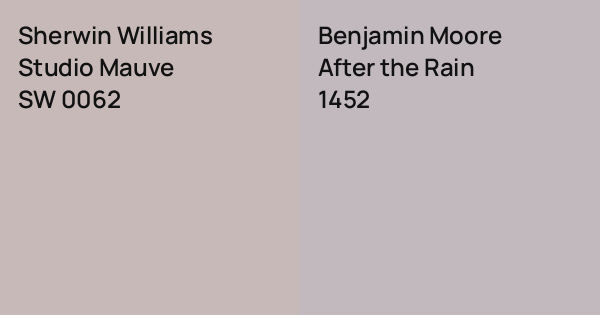 Sherwin Williams Studio Mauve vs. Benjamin Moore After the Rain comparison