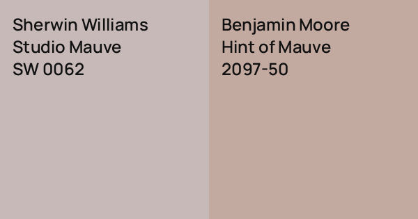 Sherwin Williams Studio Mauve vs. Benjamin Moore Hint of Mauve comparison