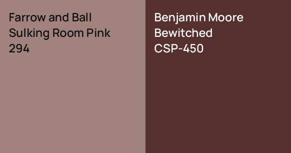 Farrow and Ball Sulking Room Pink vs. Benjamin Moore Bewitched comparison