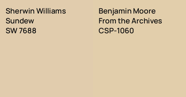 Sherwin Williams Sundew vs. Benjamin Moore From the Archives comparison