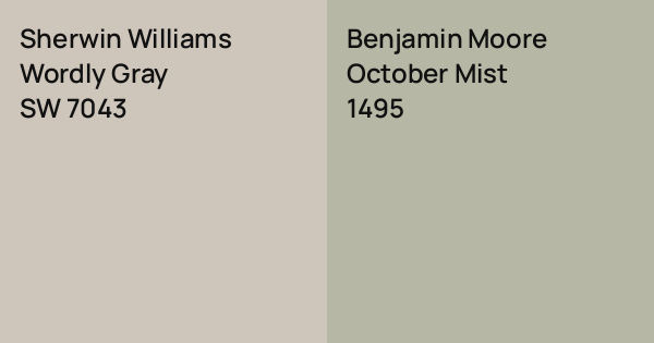 Sherwin Williams Worldly Gray vs. Benjamin Moore October Mist comparison