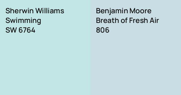 Sherwin Williams Swimming vs. Benjamin Moore Breath of Fresh Air comparison