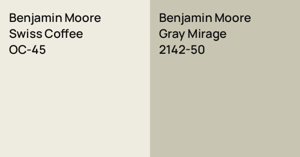 Benjamin Moore Swiss Coffee vs. Benjamin Moore Gray Mirage comparison