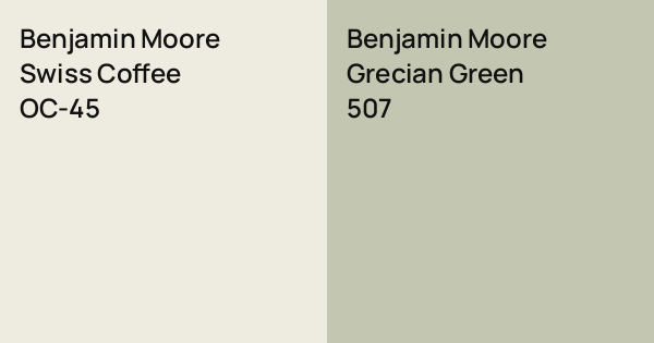 Benjamin Moore Swiss Coffee vs. Benjamin Moore Grecian Green comparison