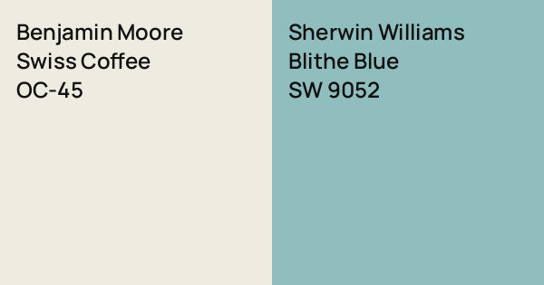 Benjamin Moore Swiss Coffee vs. Sherwin Williams Blithe Blue comparison