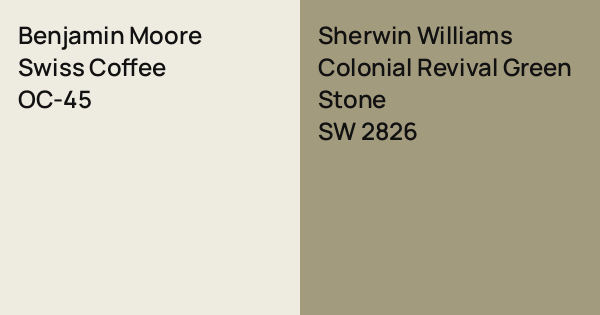 Benjamin Moore Swiss Coffee vs. Sherwin Williams Colonial Revival Green ...