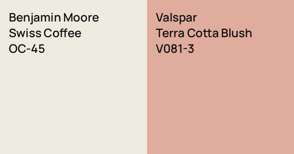 Benjamin Moore Swiss Coffee vs. Valspar Terra Cotta Blush comparison