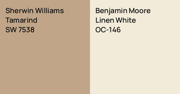 Sherwin Williams Tamarind vs. Benjamin Moore Linen White comparison