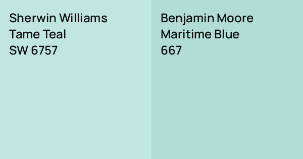 Sherwin Williams Tame Teal vs. Benjamin Moore Maritime Blue comparison