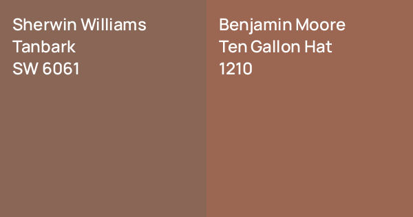 Sherwin Williams Tanbark vs. Benjamin Moore Ten Gallon Hat comparison