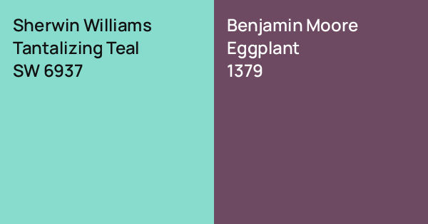 Sherwin Williams Tantalizing Teal vs. Benjamin Moore Eggplant comparison