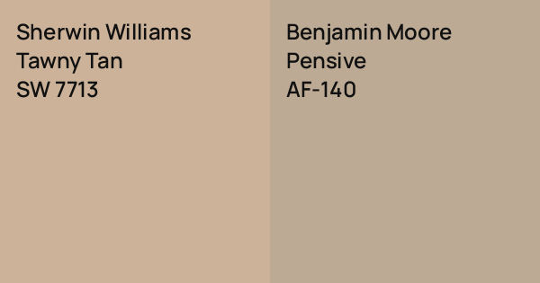Sherwin Williams Tawny Tan vs. Benjamin Moore Pensive comparison