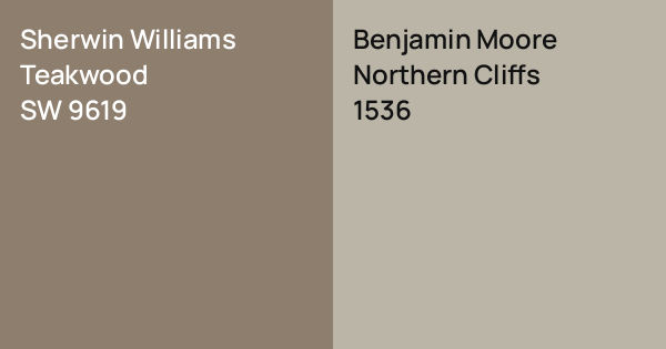 Sherwin Williams Teakwood vs. Benjamin Moore Northern Cliffs comparison