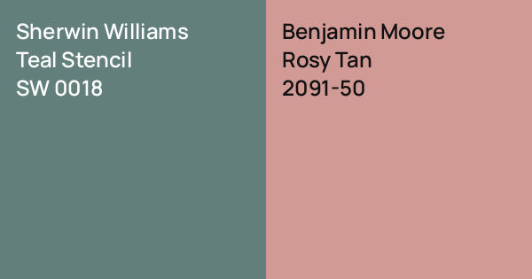 Sherwin Williams Teal Stencil vs. Benjamin Moore Rosy Tan comparison