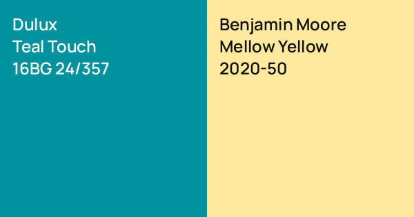 Dulux Teal Touch vs. Benjamin Moore Mellow Yellow comparison
