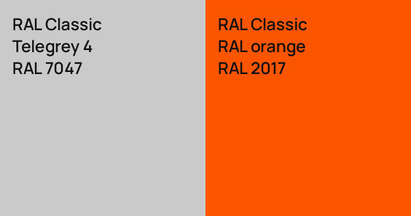 RAL Classic Telegrey 4 vs. RAL Classic RAL orange comparison