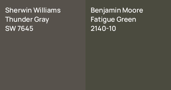 Sherwin Williams Thunder Gray vs. Benjamin Moore Fatigue Green comparison