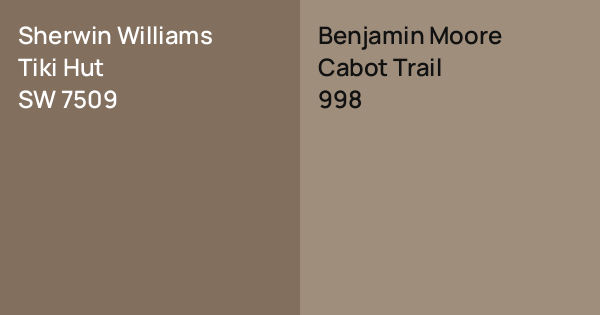 Sherwin Williams Tiki Hut vs. Benjamin Moore Cabot Trail comparison
