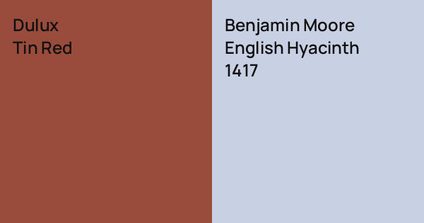 Dulux Tin Red vs. Benjamin Moore English Hyacinth comparison