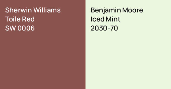Sherwin Williams Toile Red vs. Benjamin Moore Iced Mint comparison