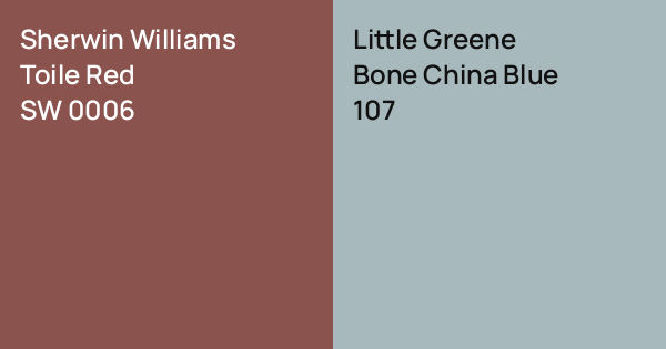 Sherwin Williams Toile Red vs. Little Greene Bone China Blue comparison