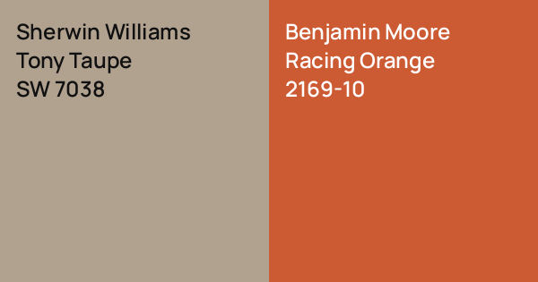 Sherwin Williams Tony Taupe vs. Benjamin Moore Racing Orange comparison
