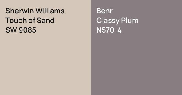 Sherwin Williams Touch of Sand vs. Behr Classy Plum comparison