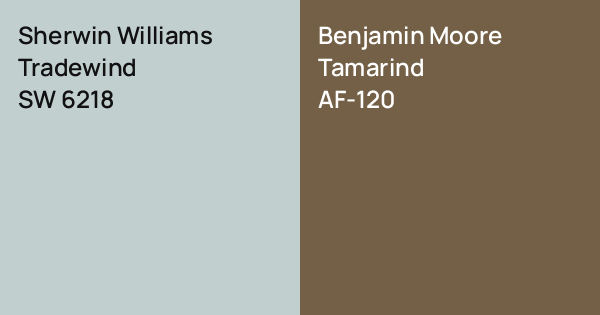 Sherwin Williams Tradewind vs. Benjamin Moore Tamarind comparison