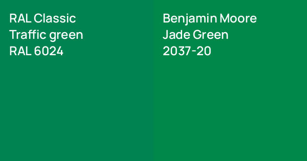 RAL Classic Traffic green vs. Benjamin Moore Jade Green comparison