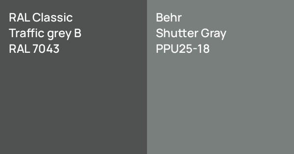 RAL Classic Traffic grey B vs. Behr Shutter Gray comparison
