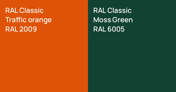RAL Classic Traffic orange vs. RAL Classic Moss Green comparison