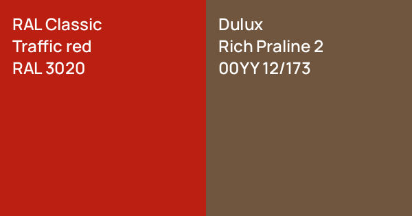 RAL Classic Traffic red vs. Dulux Rich Praline 2 comparison
