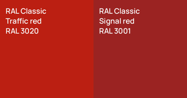 RAL Classic Traffic red vs. RAL Classic Signal red comparison