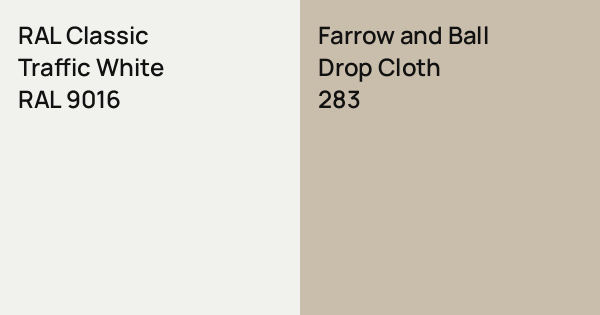 RAL Classic Traffic White vs. Farrow and Ball Drop Cloth comparison
