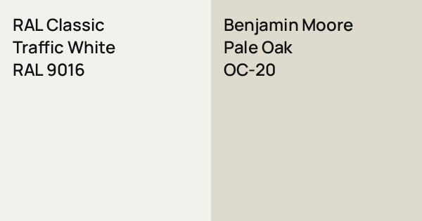 RAL Classic Traffic White vs. Benjamin Moore Pale Oak comparison