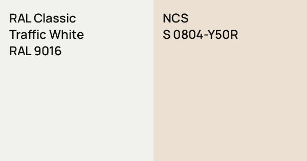 RAL Classic Traffic White vs. NCS S 0804-Y50R comparison