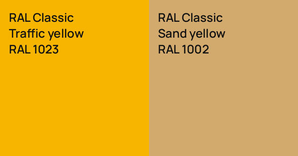 RAL Classic Traffic yellow vs. RAL Classic Sand yellow comparison