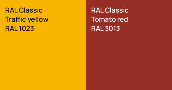 RAL Classic Traffic yellow vs. RAL Classic Tomato red comparison